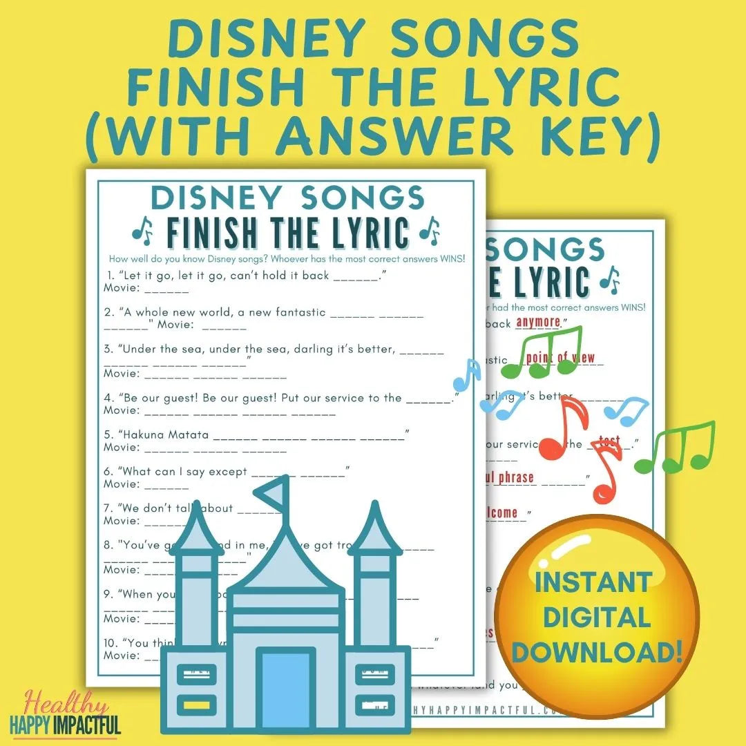 Disney Songs Finish The Lyric Printable – Healthy Happy Impactful