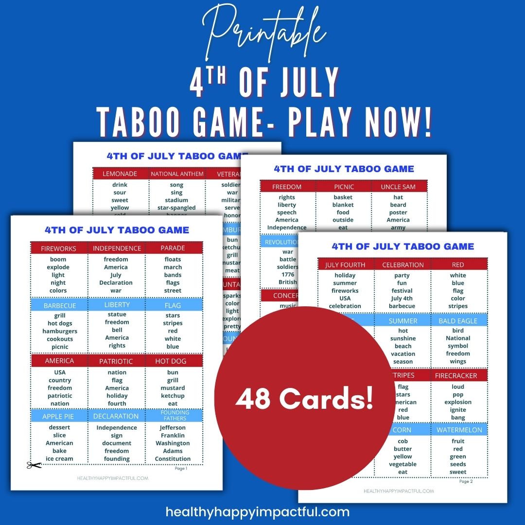 4th of July Taboo Cards – Healthy Happy Impactful