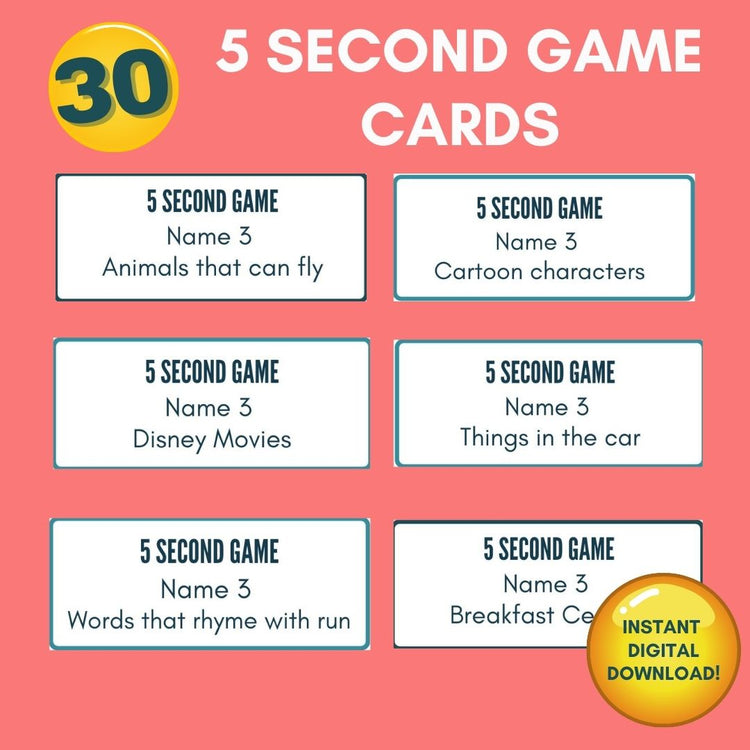 5 Second Game: Printable Game Pack – Healthy Happy Impactful