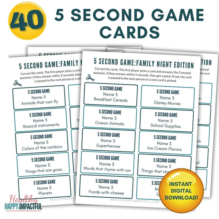5 Second Game: Printable Game Pack – Healthy Happy Impactful