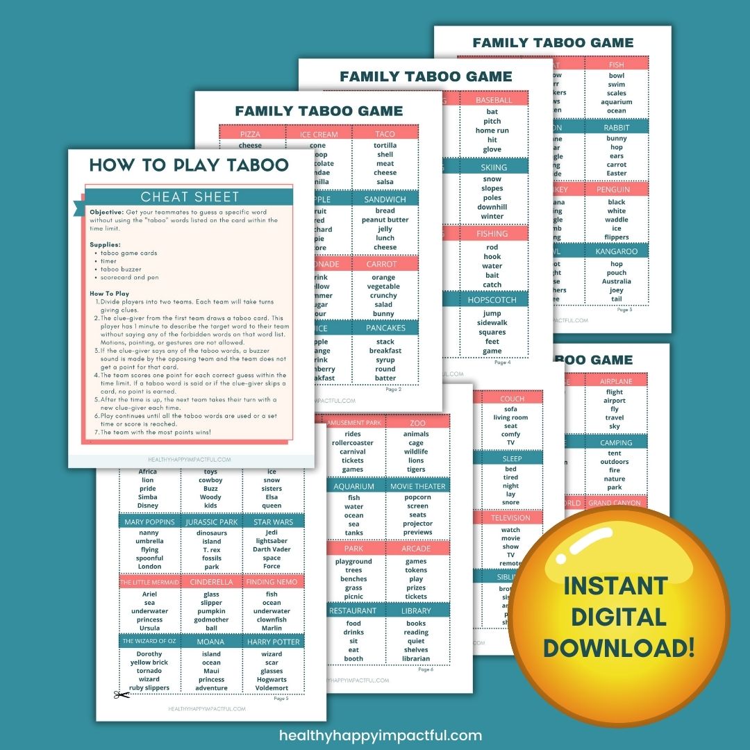 Fun Taboo Game Cards – Healthy Happy Impactful